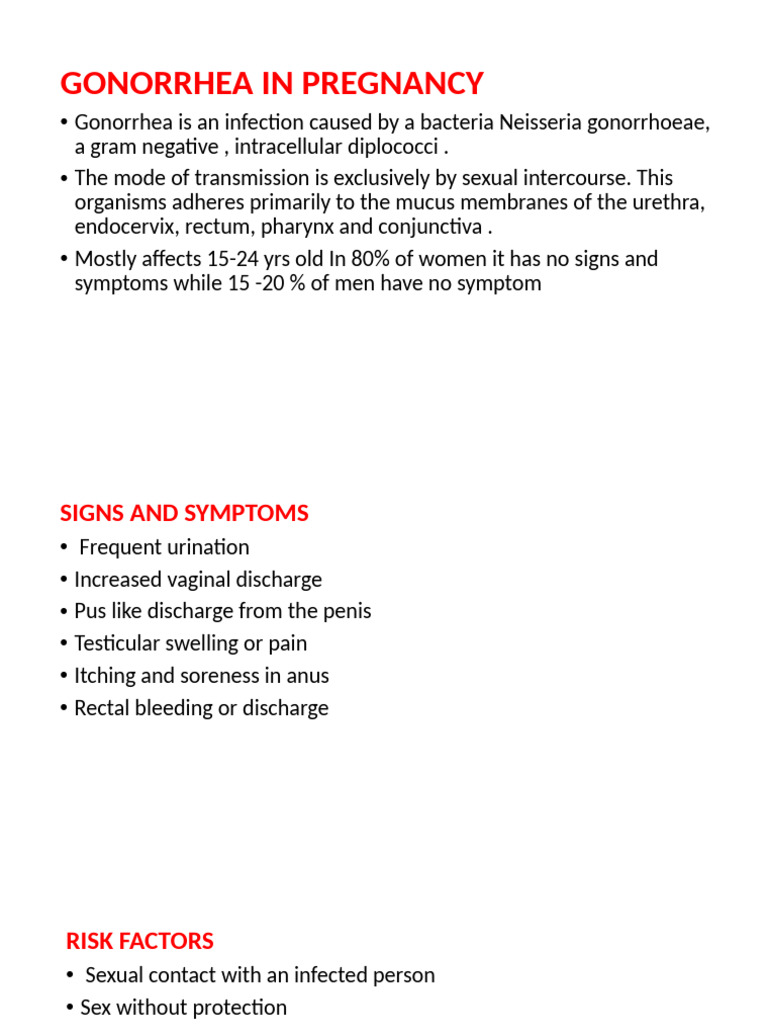 Gonorrhea Symptoms and Risks in Pregnancy | PDF | Diseases And Disorders | Human Reproduction