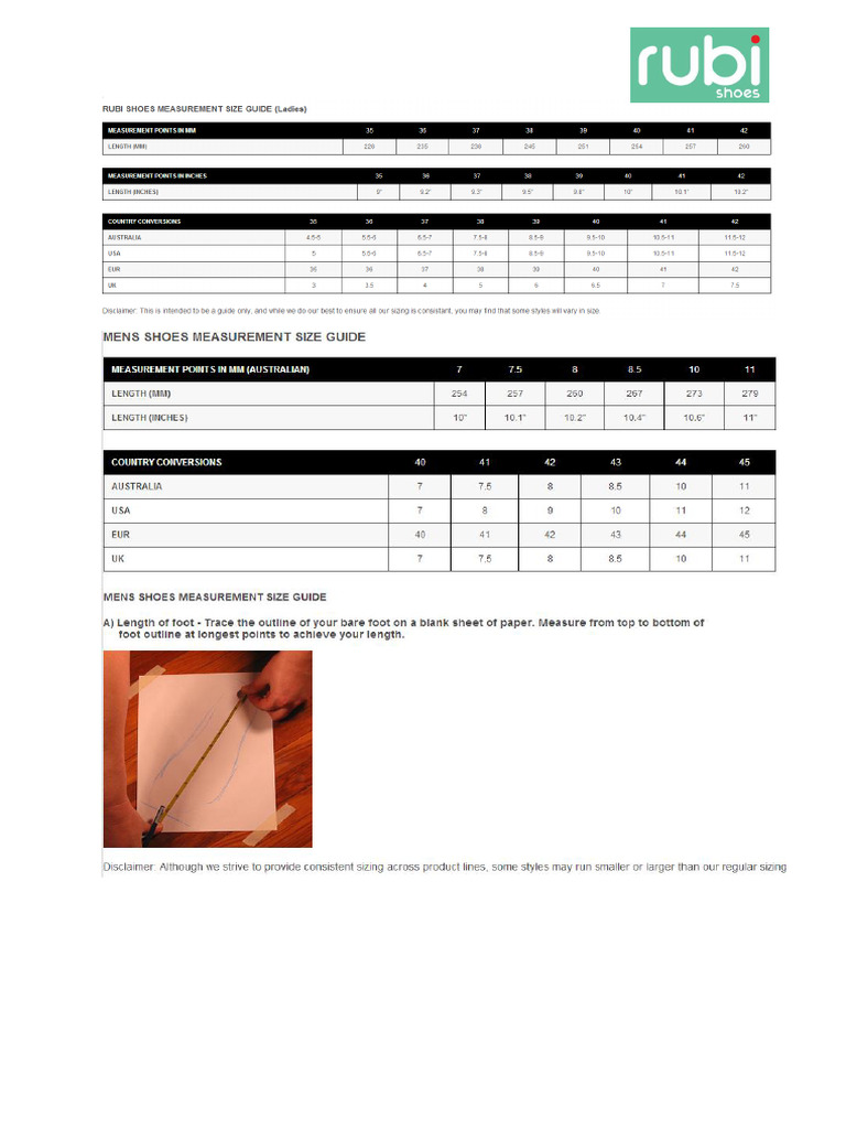 Rubi Shoes Size Guide | PDF