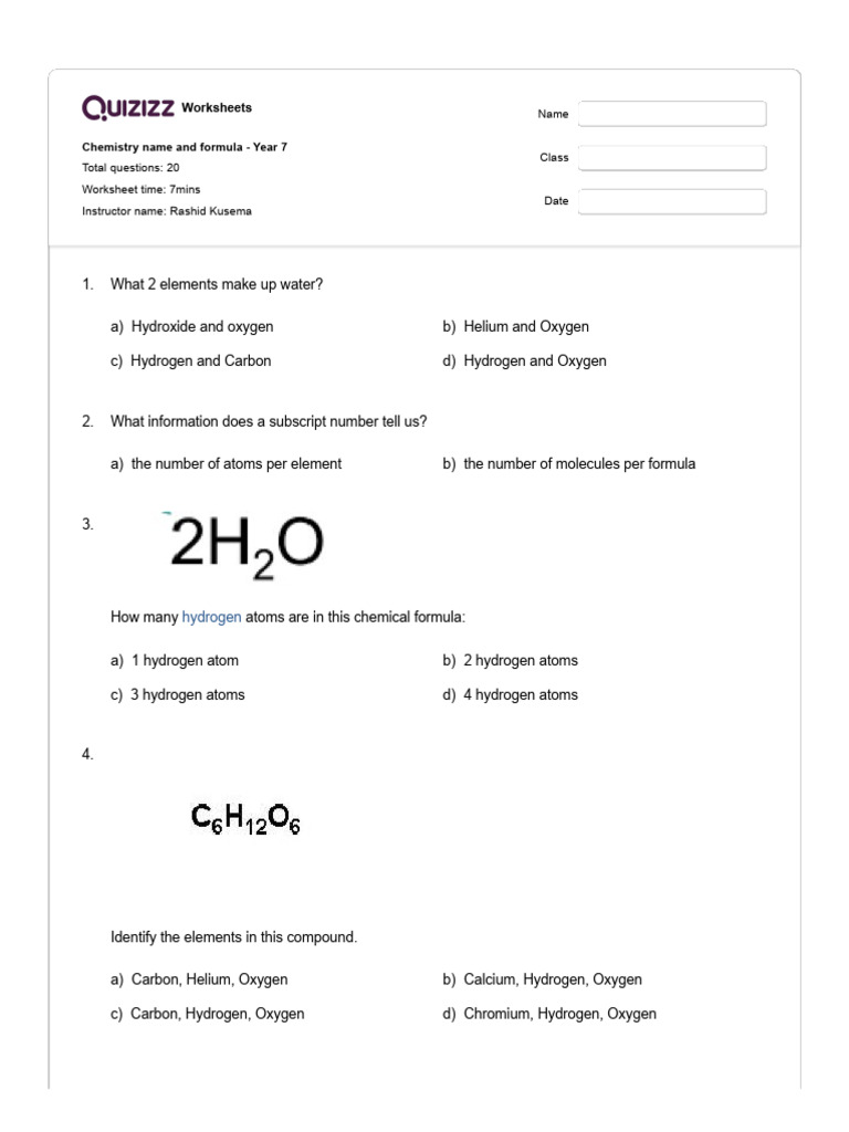 Year 7 Chemistry Worksheets: Elements & Compounds | PDF | Chemical ...