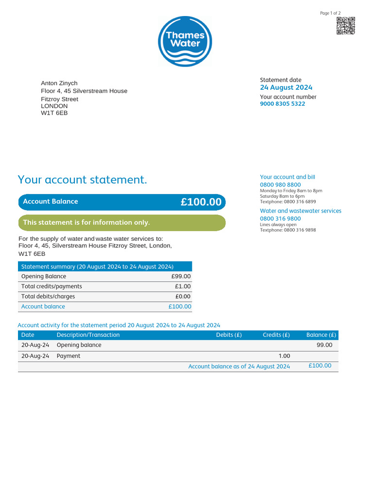 Water Bill Statement | PDF | Water Supply | Debits And Credits