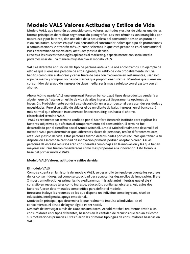Segmentación de Consumidores con VALS | PDF | Los consumidores | Marca