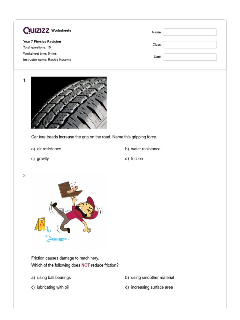 Year 7 Physics Revision - Quizizz | PDF | Friction | Potential Energy
