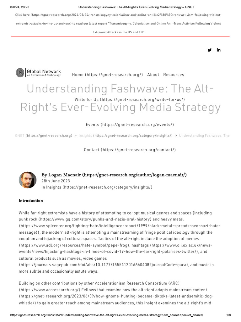 (2023) Understanding Fashwave. The Alt-Right's Ever-Evolving Media Strategy | PDF | Alt Right