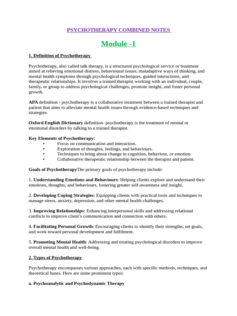 Psychotherapy Notes | PDF | Psychotherapy | Cognitive Behavioral Therapy