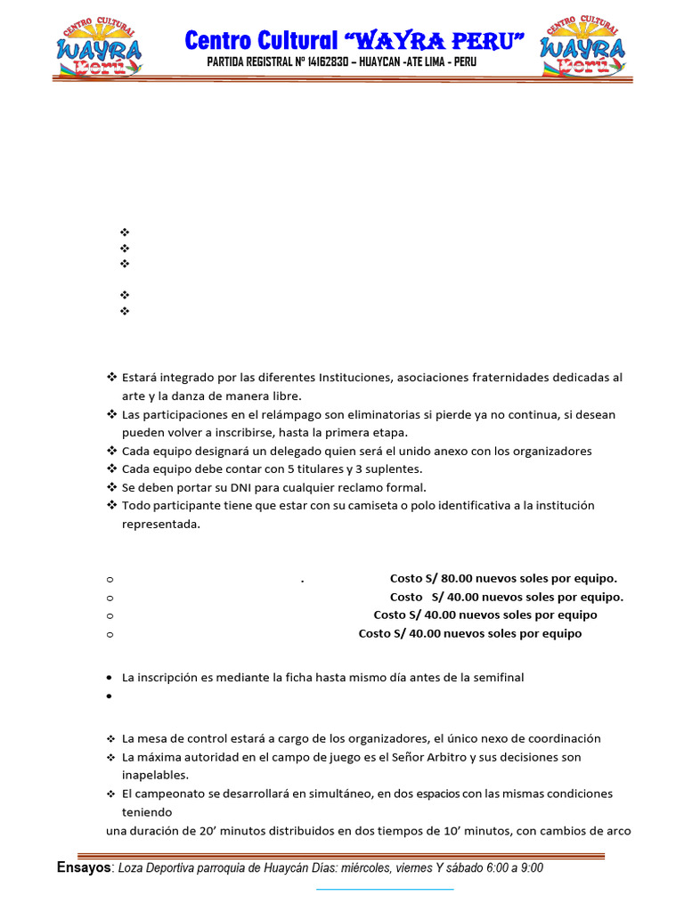 Bases Encuentro Deportivo Wayra Peru 2024 - 18 Aniversario | PDF ...