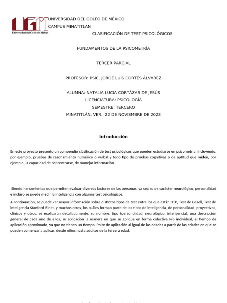Clasificación de Test Psicológicos | PDF | Escala de inteligencia para ...