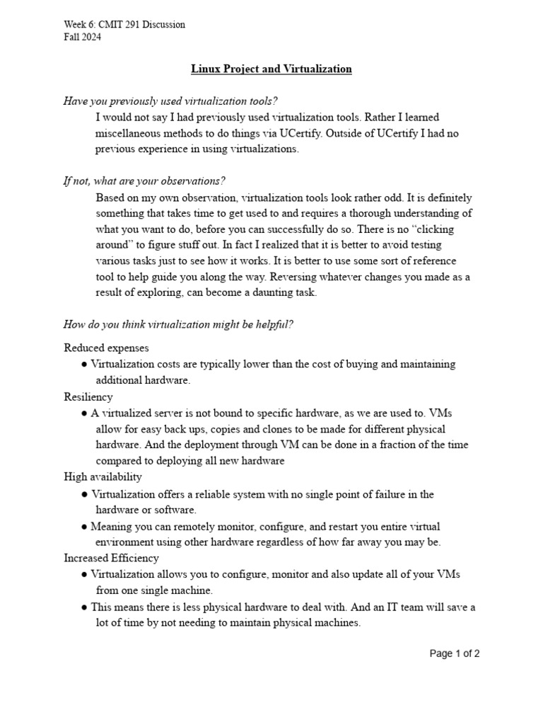 Week 6 - Linux Project and Virtualization FALL 2024 | PDF | Virtual Machine | Virtualization