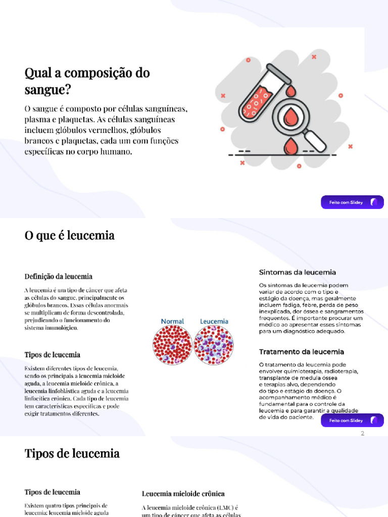 Um Slide Sobre Leucemia, Fale Primeiro Da Composição Do Sangue, Inclua ...