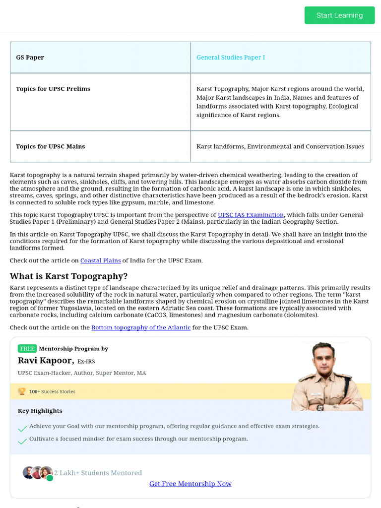 Karst Topography - Formation, Features, Landforms & More - UPSC Notes | PDF