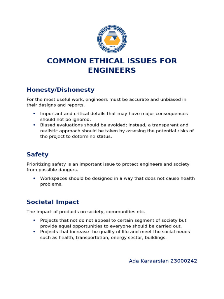 COMMON ETHICAL ISSUES FOR ENGINEERS | PDF