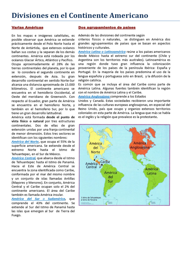 Divisiones del Continente Americano | PDF | Américas | Continente