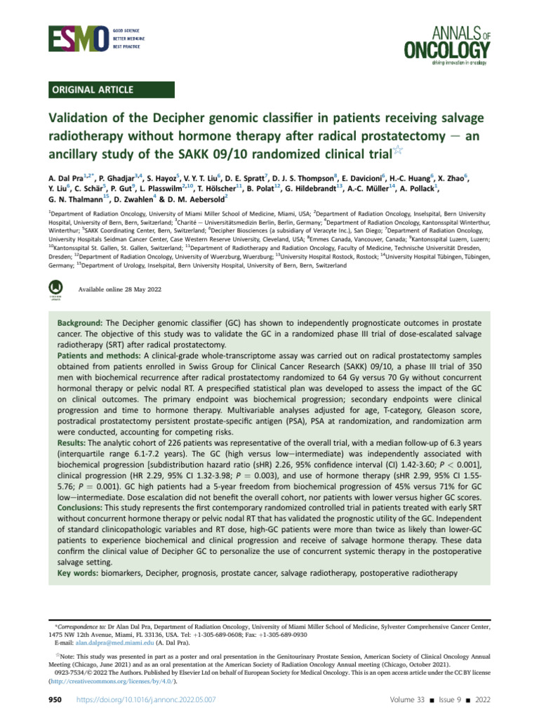 Validation of The Decipher Genomic Classifier in P | PDF | Prostate ...