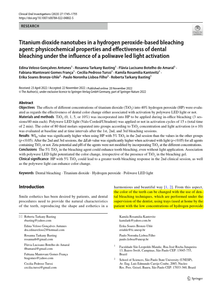 Titanium Dioxide Nanotubes in A Hydrogen Peroxide Based Bleaching | PDF ...