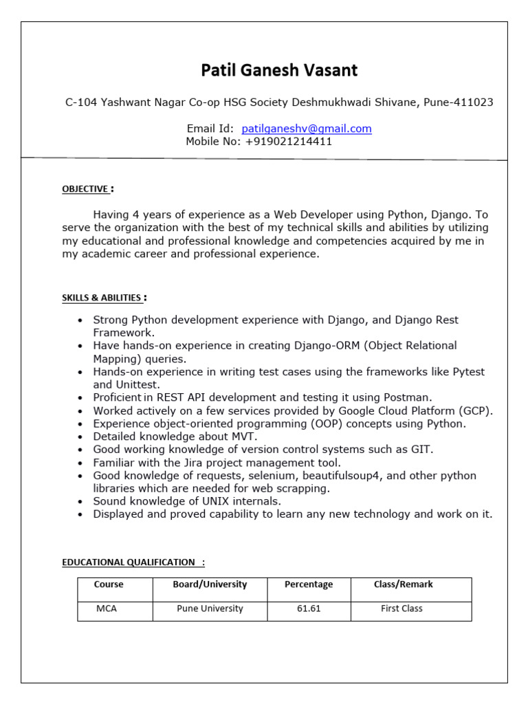 Ganesh Patil Updated Resume | PDF | Python (Programming Language) | Selenium (Software)