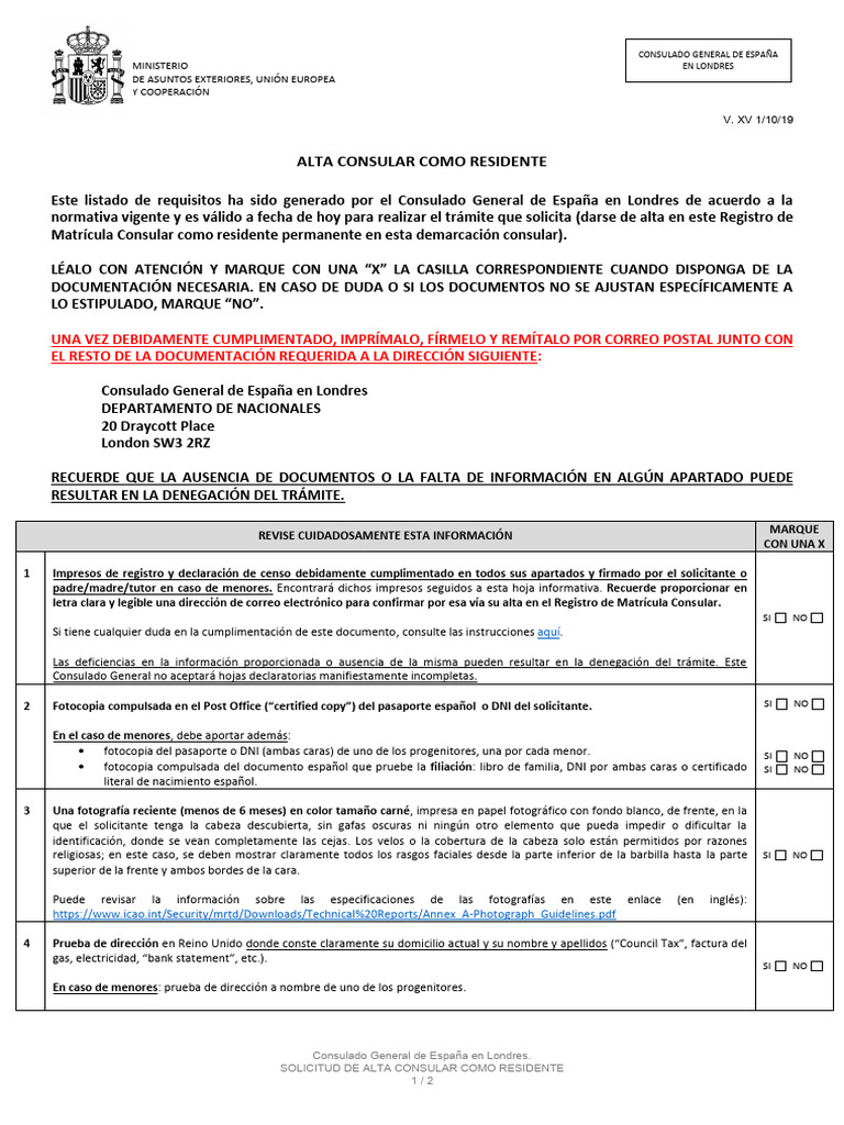 Solicitud de ALTA CONSULAR RES (1.8.19) 2 | PDF | Documento de ...
