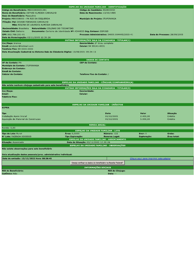 Espelho Incra Deyvid | PDF