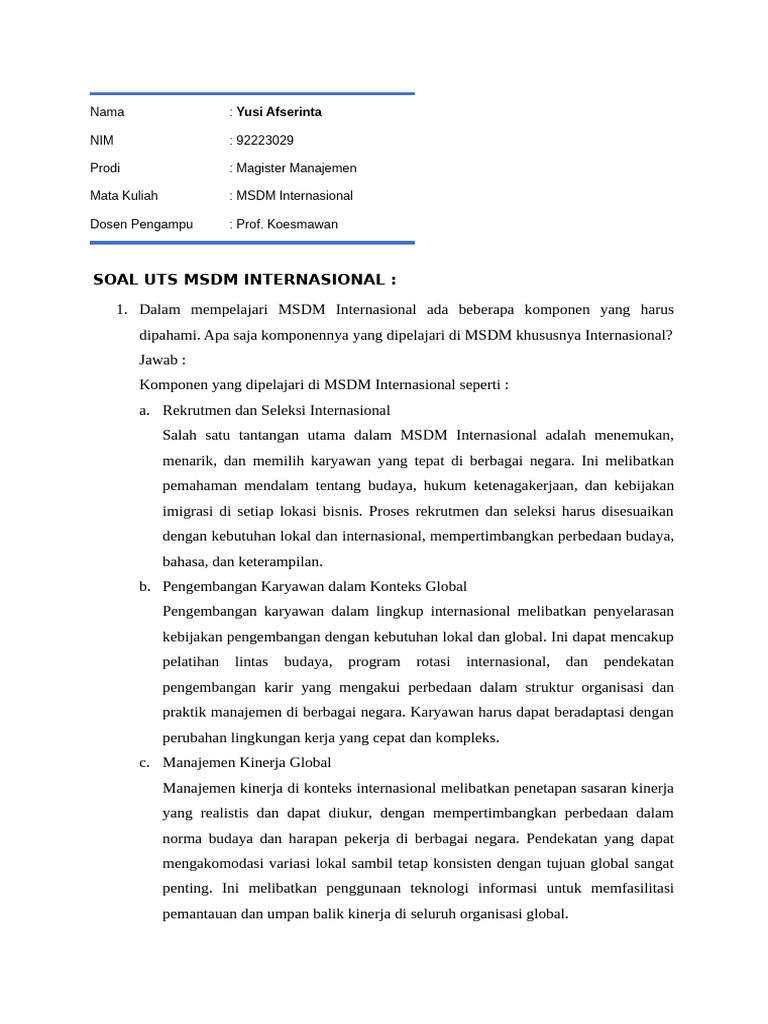 Komponen Utama MSDM Internasional | PDF