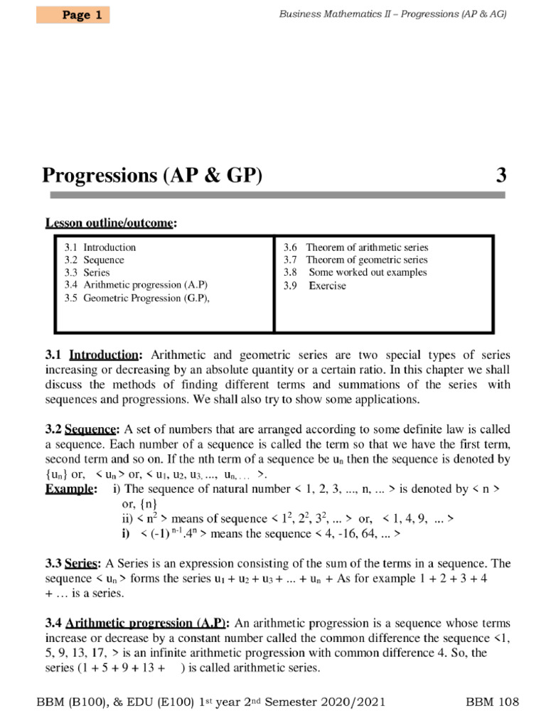 Progressions (AP and GP) | PDF
