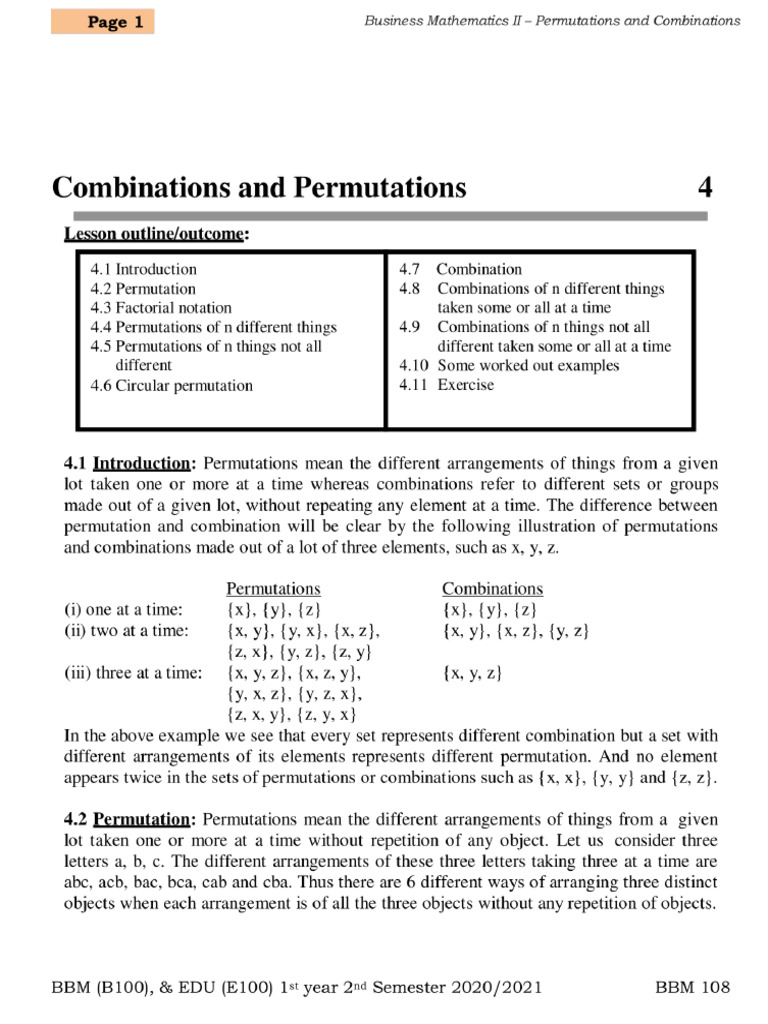 Permutations and Combinations | PDF