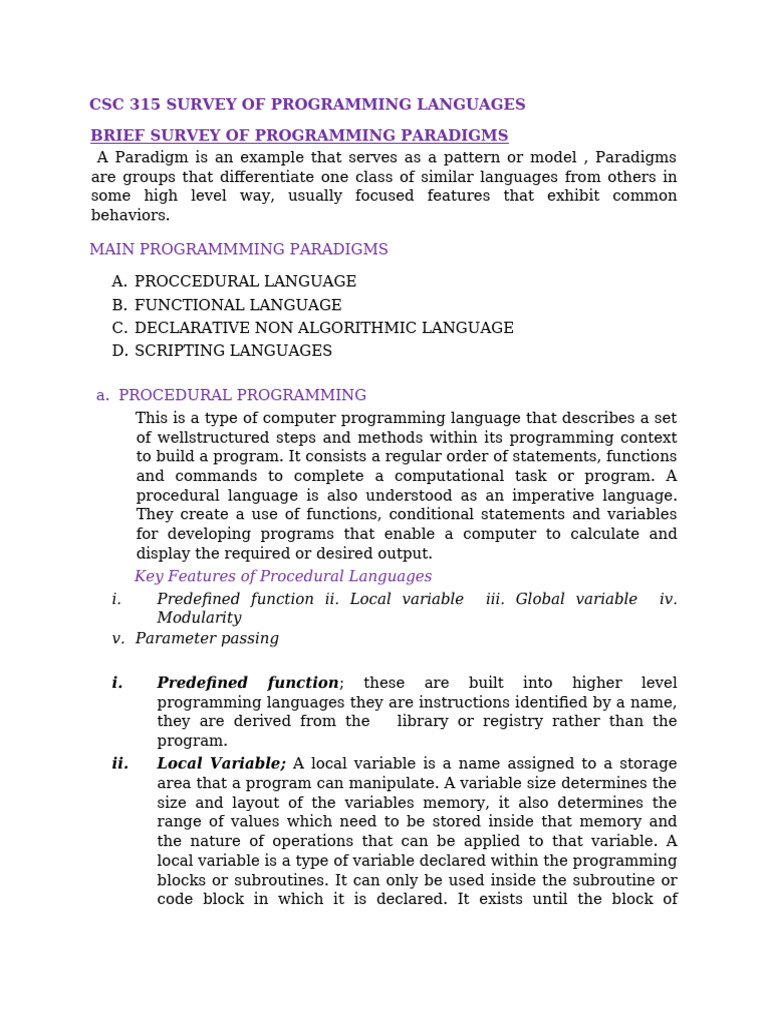 CSC 315 Lecture 3 | PDF | Parameter (Computer Programming ... CSC 315 Lecture 3 | PDF | Parameter (Computer Programming ...