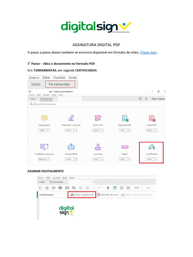 Passo A Passo Assinar Arquivos Digitalmente Via Adobe Reader | PDF ...