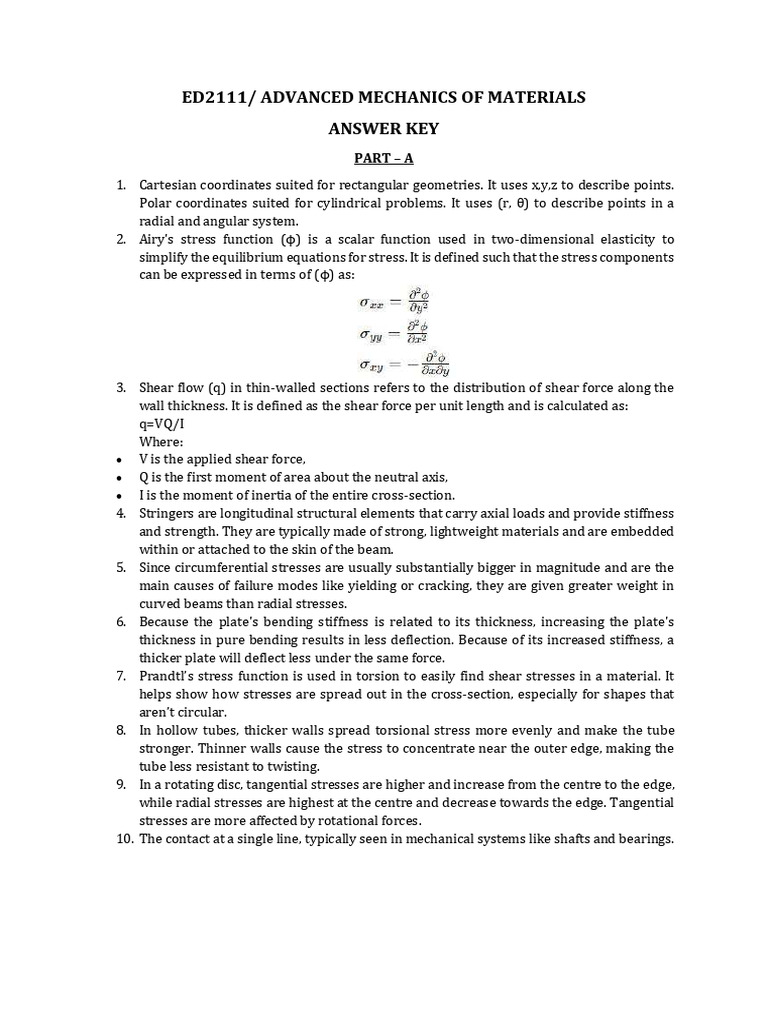 ANSWER KEY Compressed | PDF | Stress (Mechanics) | Bending