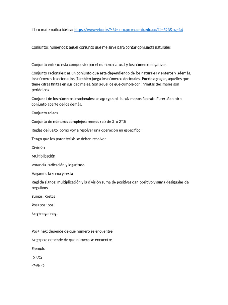Conjuntos numéricos y operaciones básicas | PDF