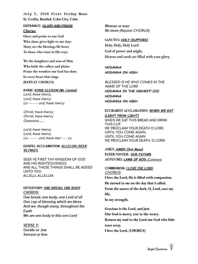 First Friday Mass Mass - (July 05, 2024) | PDF | Mass (Liturgy ...