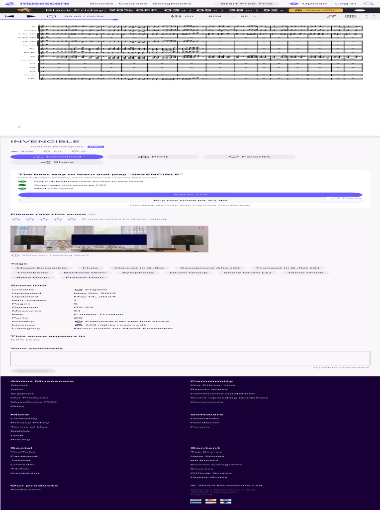 INVENCIBLE Sheet Music For Trombone, Flute, Clarinet in B-Flat ...