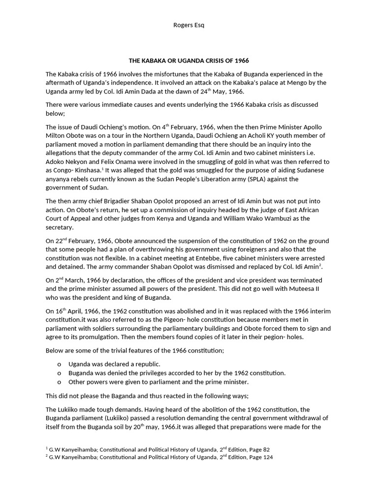 The Kabaka or Uganda Crisis of 1966 | PDF | Uganda | Government