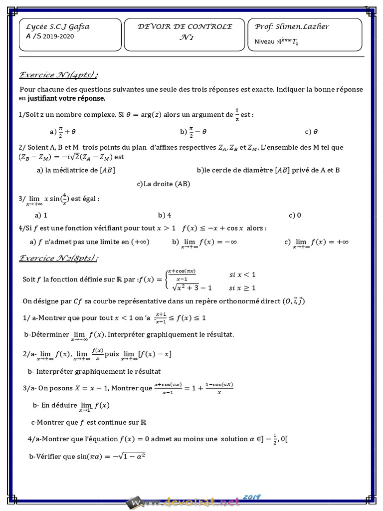 Correction Devoir Math Bac Technique 2023 | PDF