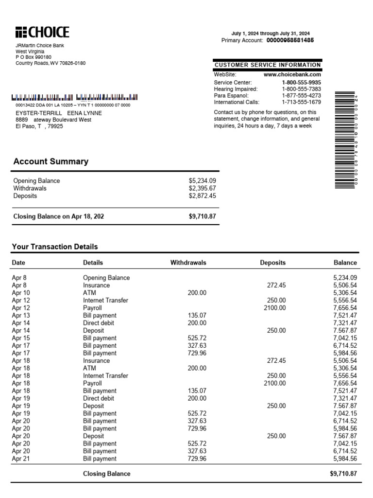 Novelty-Bank-Statement Us Pss | PDF | Debit Card | Payments