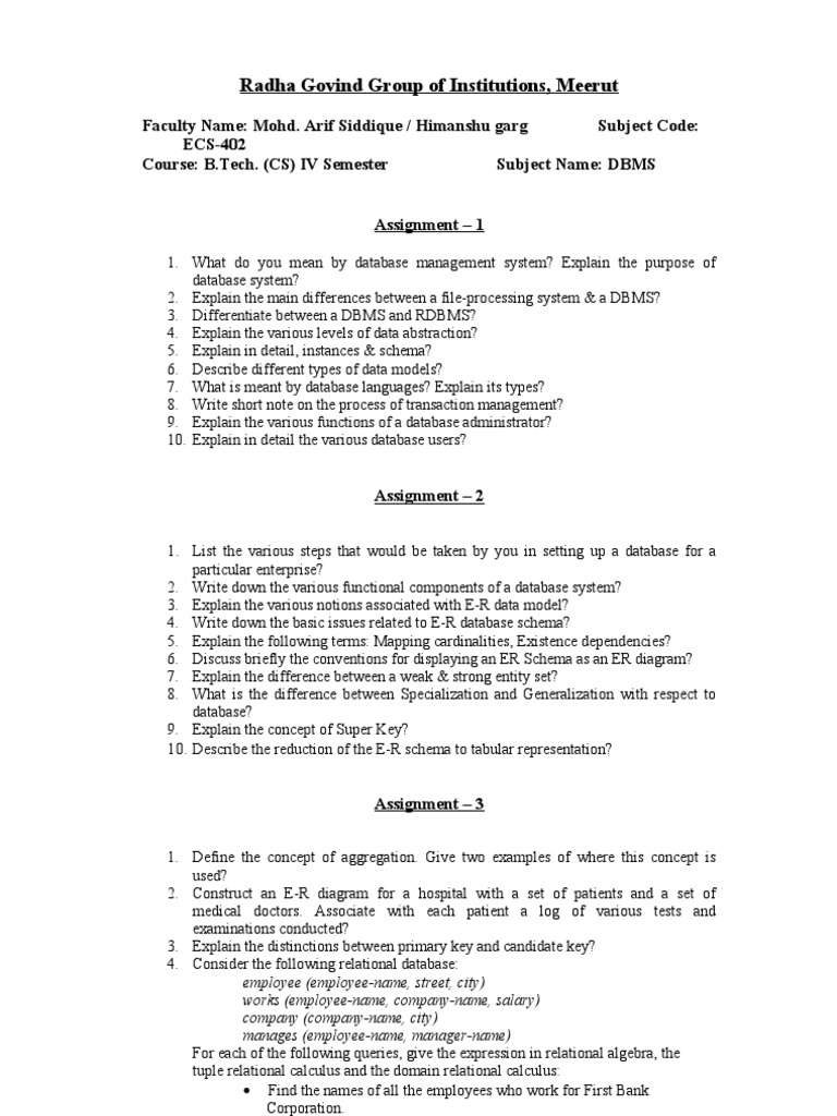 DBMS Assignment | PDF | Databases | Relational Database