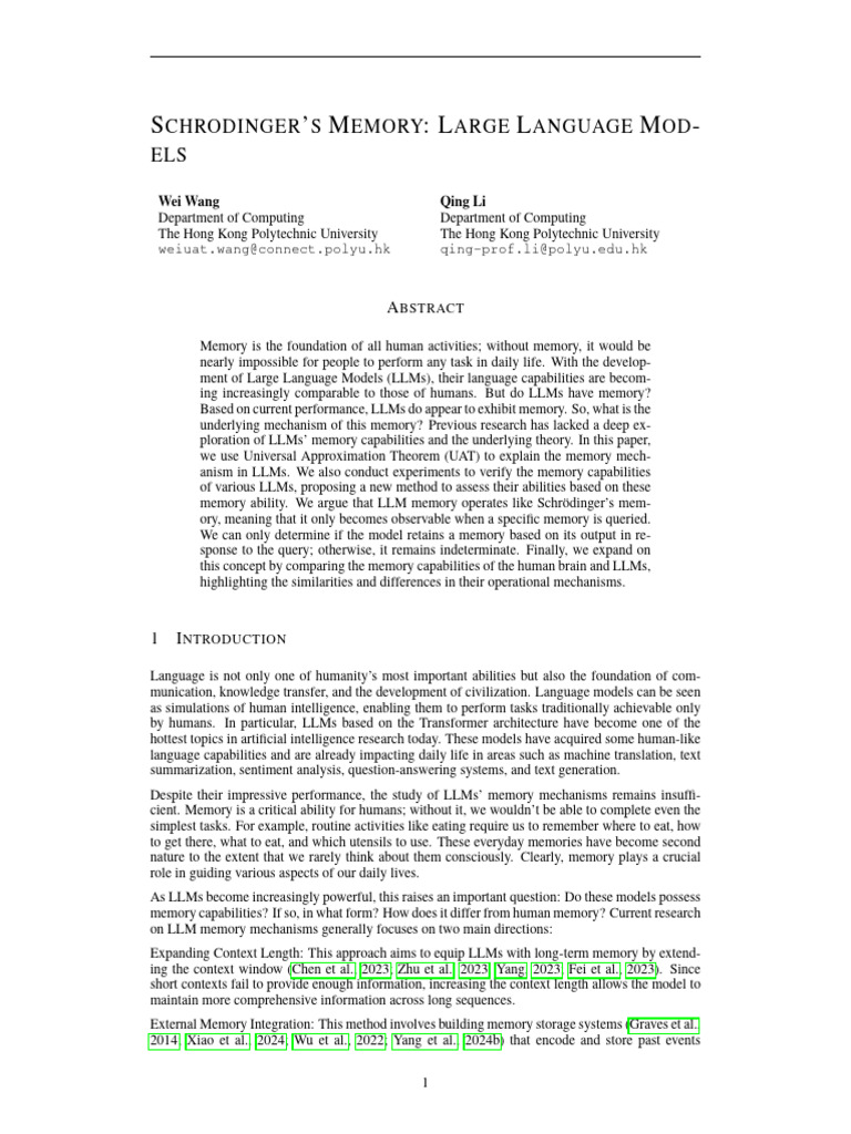 SCHR Dinger S Memory in Large Language Models LLMs 1727684622 | PDF | Memory | Information