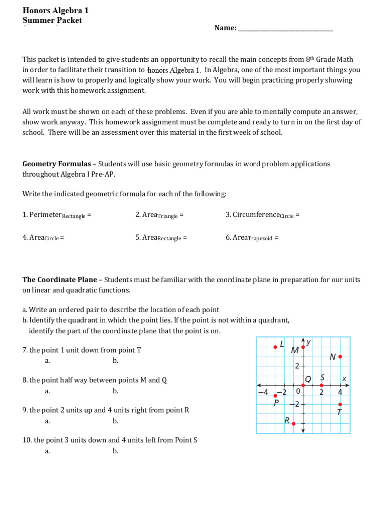 Algebra I Pre-AP Prep Packet | PDF | Numbers | Rational Number