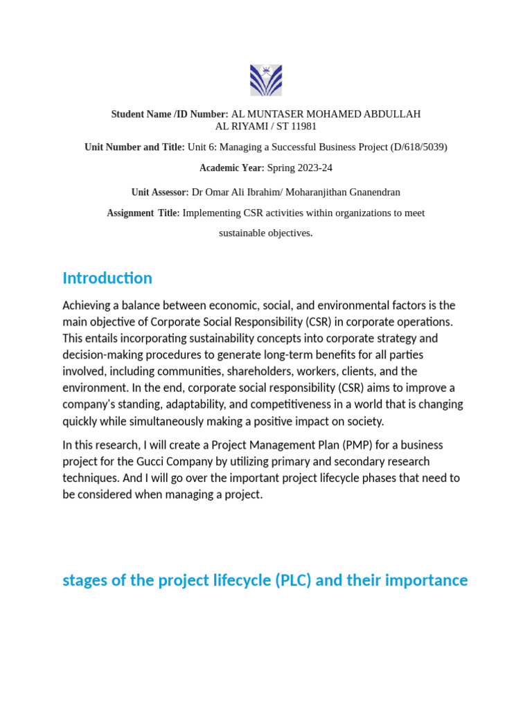 Managing A Successfull Business (Omar) | PDF | Corporate Social Responsibility | Project Management