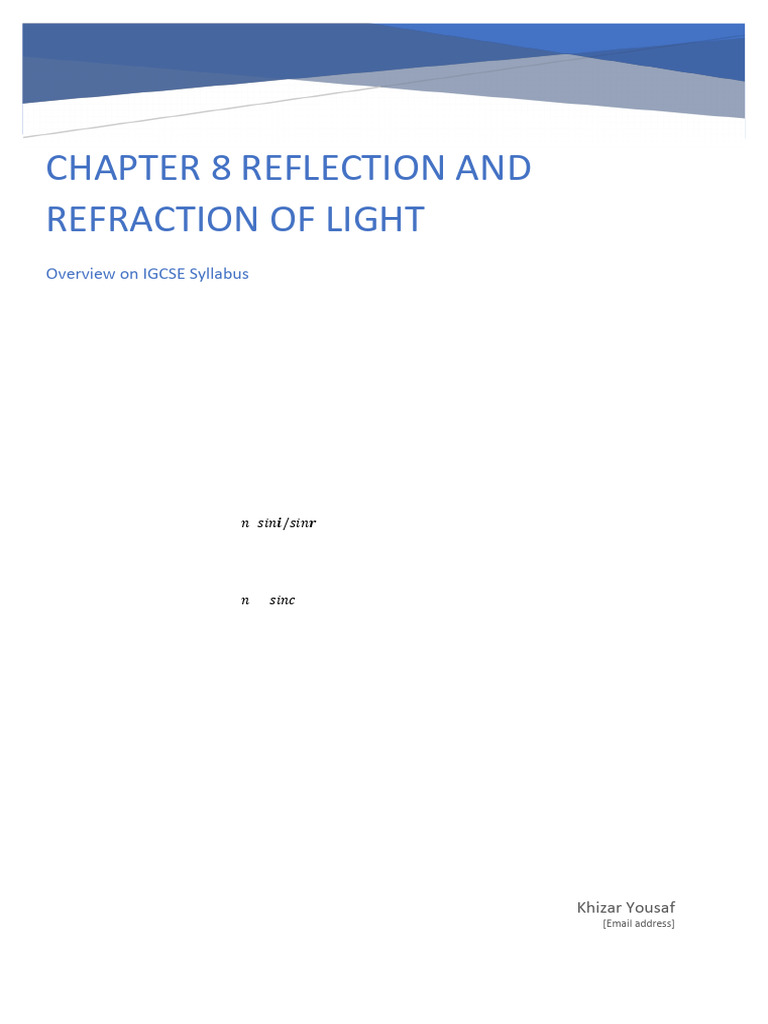 IGCSE Light Physics Guide | PDF | Reflection (Physics) | Refraction