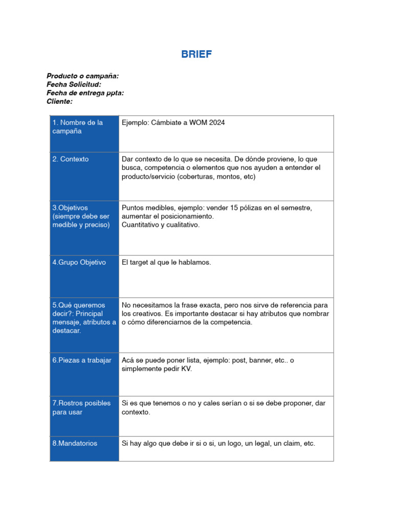 Formato de Brief para Campañas | PDF | Crecimiento personal y ...