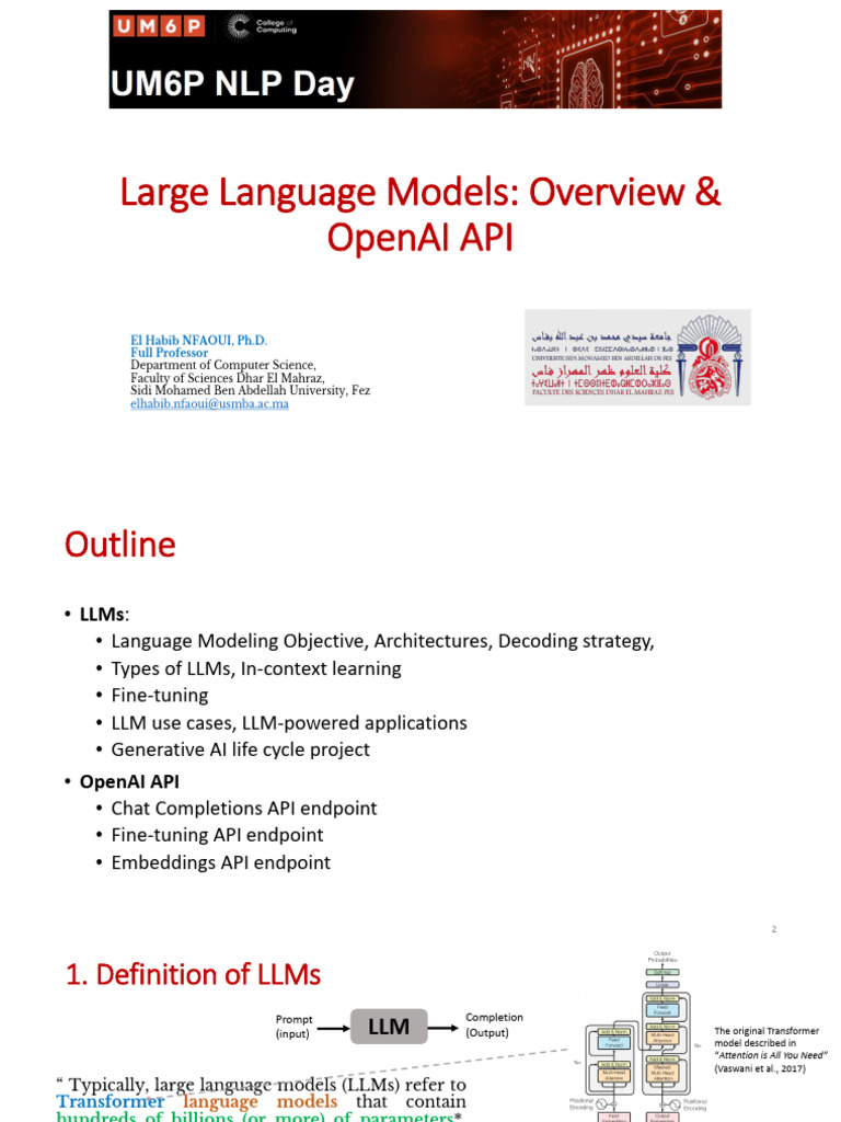 LLMs Overview and OpenAI API Ver 1-8 - Final NLP Day-UM6P-Nov 2023 | PDF | Artificial ...