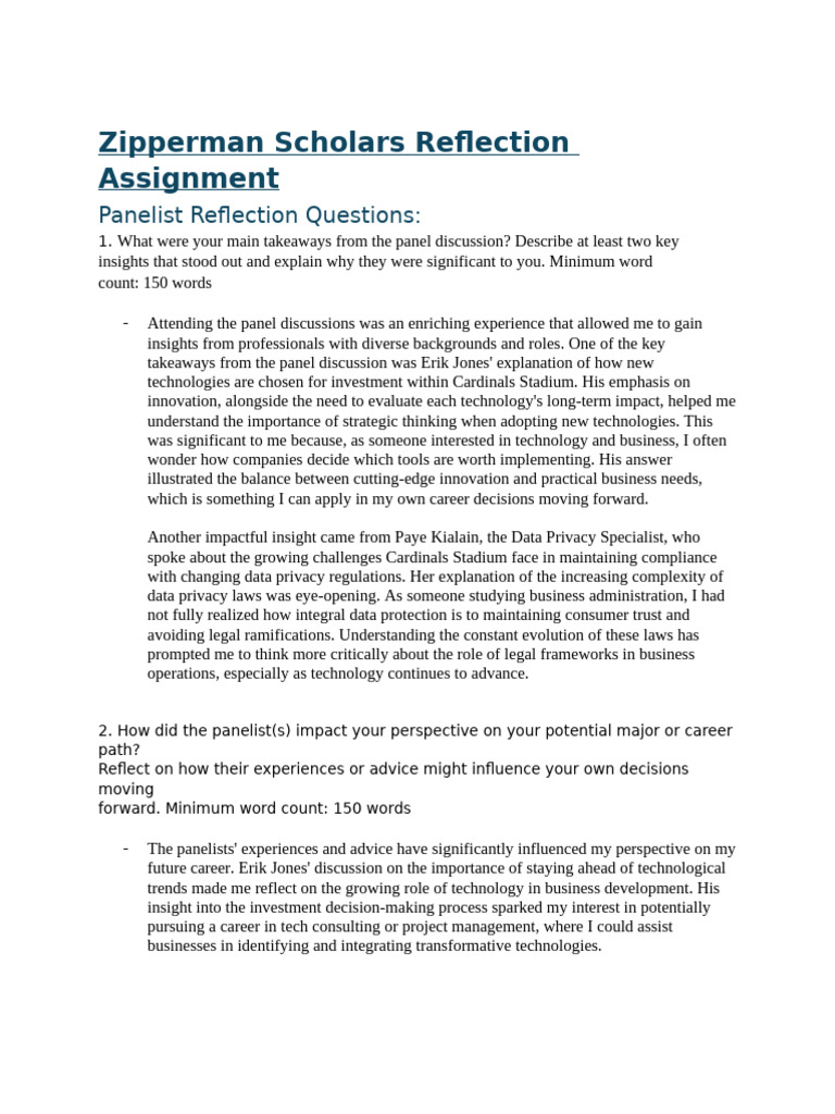 Zipperman Scholars Reflection Assignment | PDF | Privacy | Artificial ...