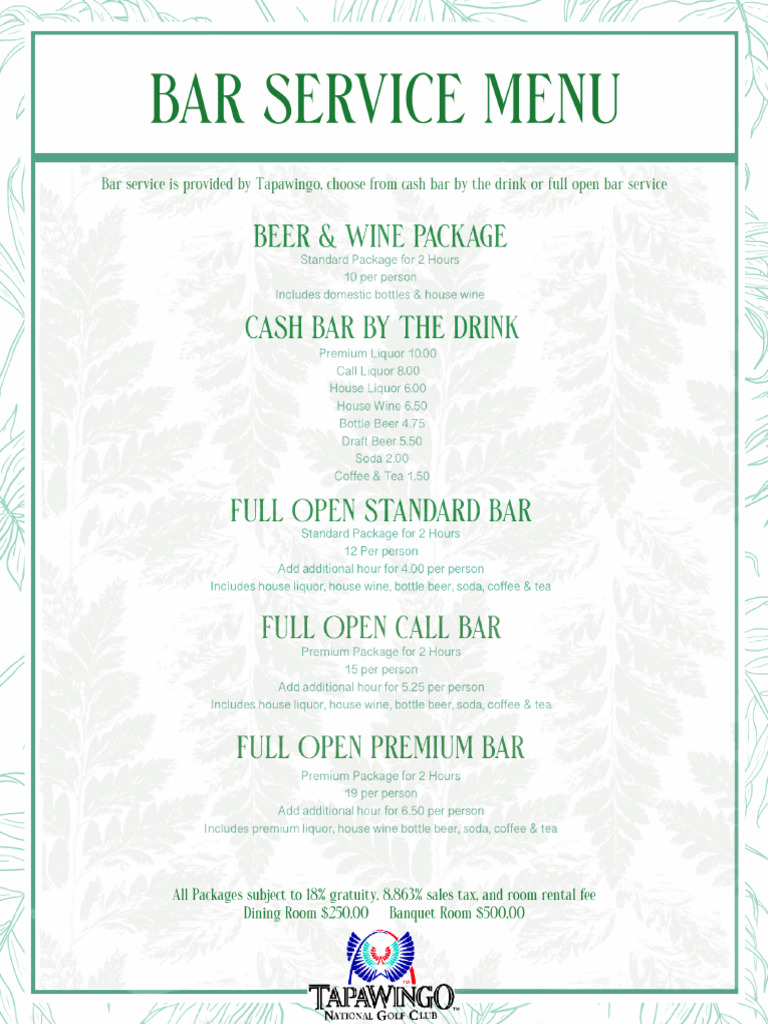 2 Hour Bar Service Menu 2 | PDF