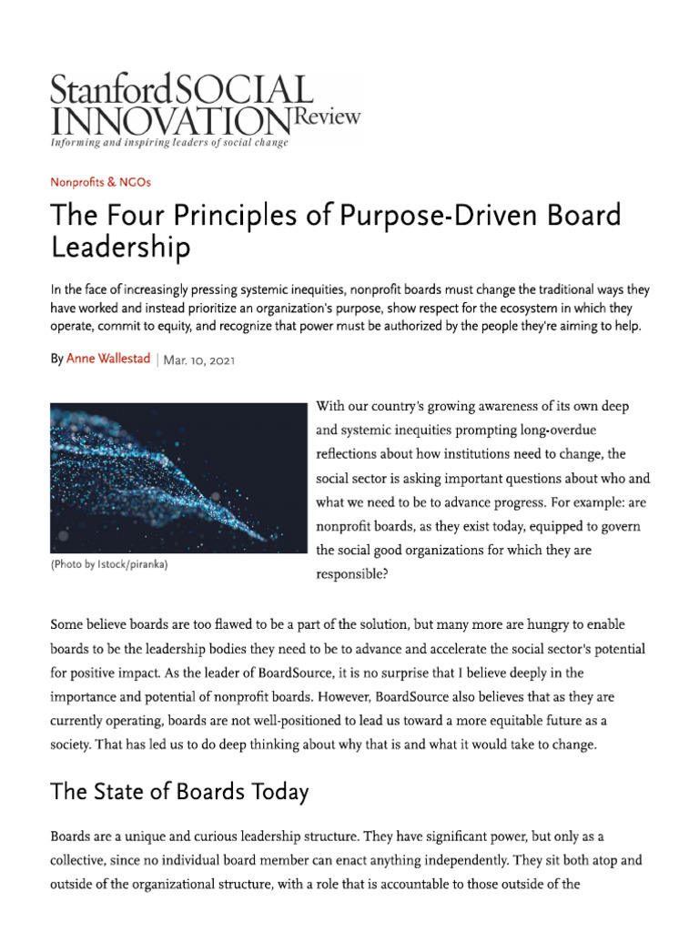 The Four Principles of Purpose-Driven Board Leadership Anne Wallestand ...