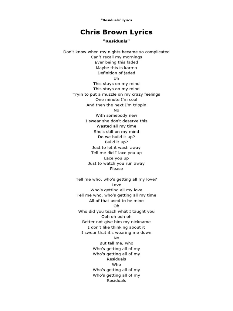 Chris Brown - Residuals Lyrics | PDF