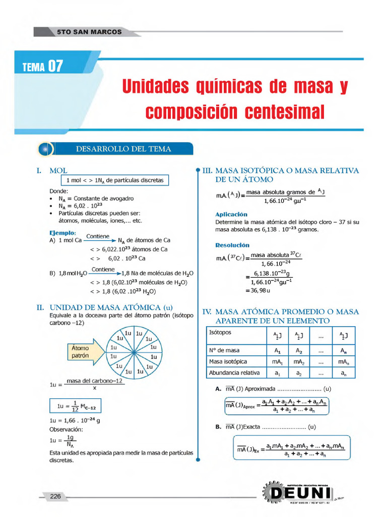 Unidades Químicas de Masa y CC | PDF | Mole (Unidad) | Elementos químicos