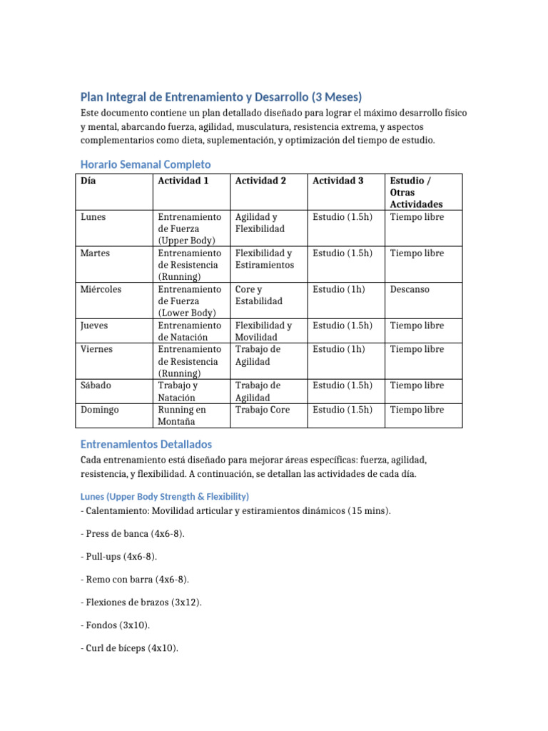 Plan Entrenamiento Integral Completo | PDF | Corriendo | Flexibilidad ...