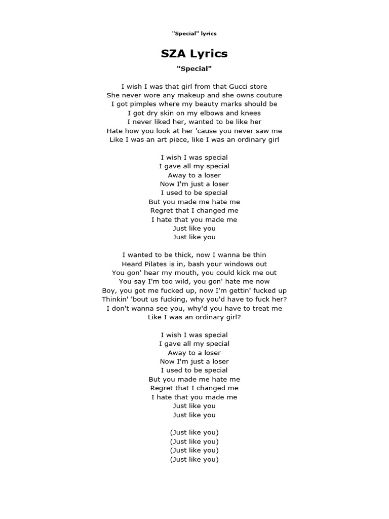 SZA - Special Lyrics | PDF
