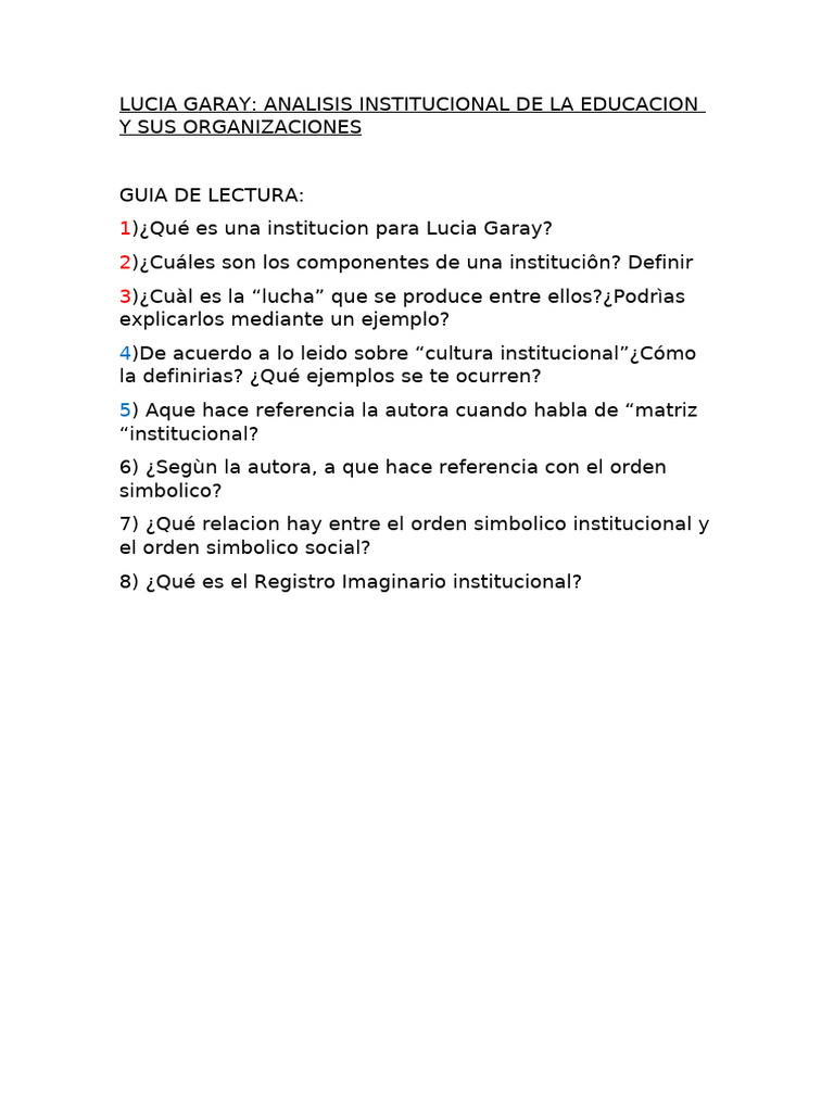 LUCIA GARAY. Guia de Lectura Unica | PDF | Filosofía