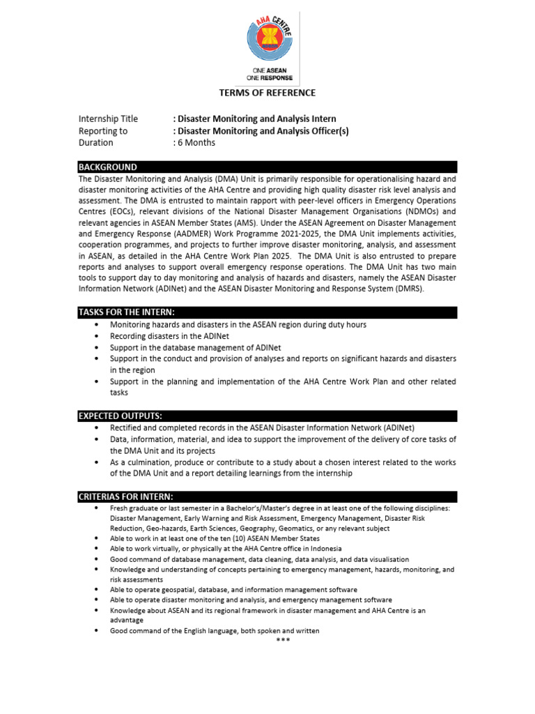 Tor Jd Dma Intern | PDF | Emergency Management | Data
