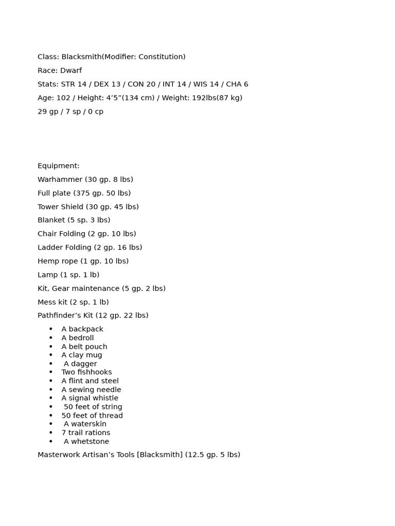 PF1E Dwarf Blacksmith | PDF | History