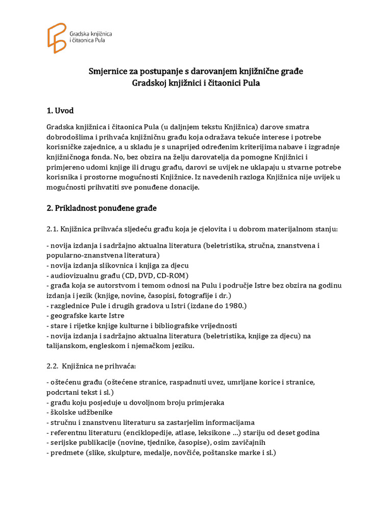 Smjernice Za Postupanje S Darovanjem Gradje | PDF